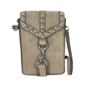 rebecca minkoff rose studded leather phone crossbody, sandstone