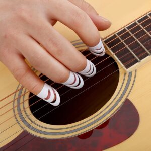 4pcs plastic finger picks, guitar finger protectors guitar thumb picks fingertip protector set plastic for guitar bass ukulele mandolin delrin picks medium guitar finger span