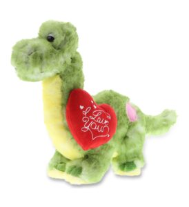 dollibu i love you valentine green dinosaur plush - cute dinosaur stuffed animal with red heart and name personalization gift for valentines day, birthday, anniversary, romantic date - 10 inches