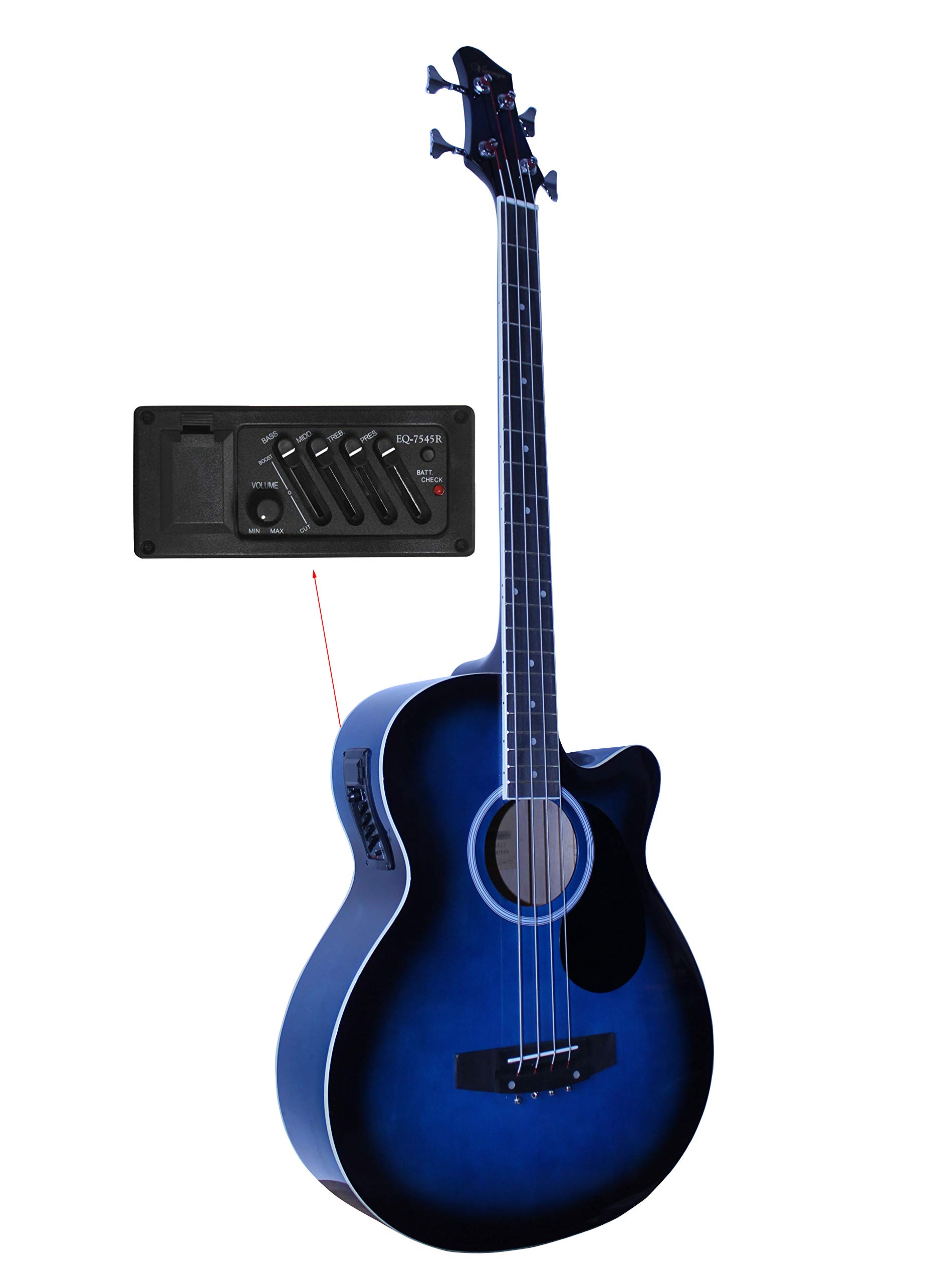 YMC 4 Strings Cutaway Acoustic-Electric Bass Guitar With 4-Band Equalizer, Adjustable Truss Rod,Gig Bag,Strap,Picks-Blue