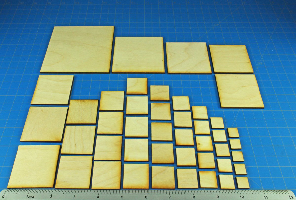 LITKO Miniature Base Set | Assorted Figure Stands | Wargames | Role-Playing Games | Laser-Cut Square 3mm Plywood | Common/English Units (45 Pack Square Sampler)