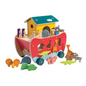 tender leaf toys - wooden noah’s ark animal shape sorter toy - encourages imaginative play, improves recognition and problem solving skills - 18m +