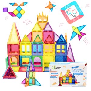 cossy 60 pcs magnet tiles magnetic 3d building blocks set educational construction toys for 3+ year kids with stronger magnets, rivets-fastened, educational,recreational, conventional