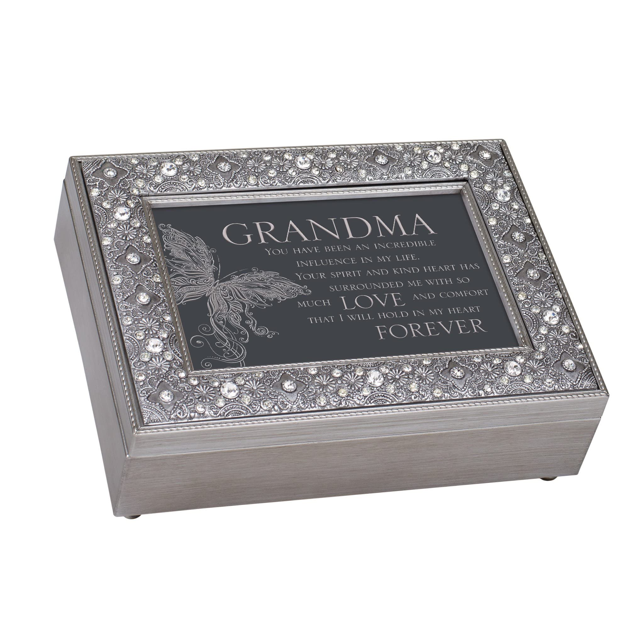 Cottage Garden Grandma in My Life Much Love Filigree Jewel Bead Silver Tone Music Box Plays Canon D