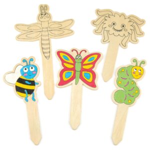 baker ross ar233 bug wooden stakes - pack of 10, handy lawn decorations for kids to decorate and gift