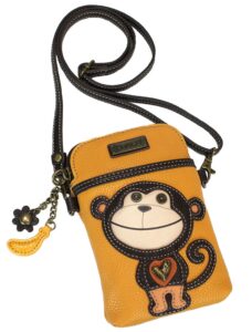 chala group monkey cellphone crossbody handbag - convertible strap, yellow, 5" x 7.5" x 1"