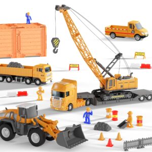 iplay, ilearn kids construction toys truck set, boys engineering vehicle playset, crane transport trailer, bulldozer forklift for sandbox site, birthday gift for age 3 4 5 6 years old toddler children