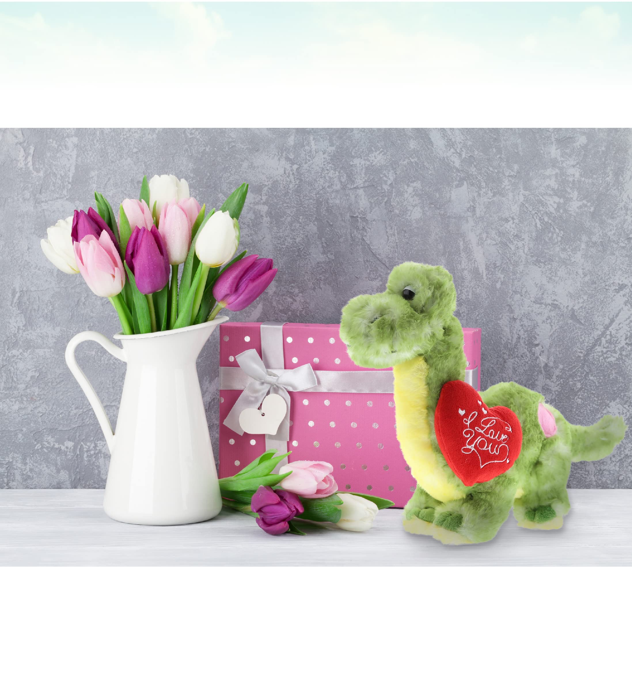 DolliBu I Love You Valentine Green Dinosaur Plush - Cute Dinosaur Stuffed Animal with Red Heart and Name Personalization Gift for Valentines Day, Birthday, Anniversary, Romantic Date - 10 Inches