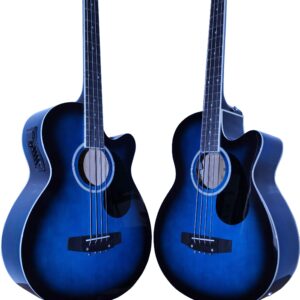 YMC 4 Strings Cutaway Acoustic-Electric Bass Guitar With 4-Band Equalizer, Adjustable Truss Rod,Gig Bag,Strap,Picks-Blue