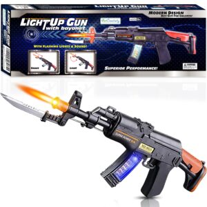 light up toy machine gun with folding bayonet by artcreativity - cool led, sound and vibration effect - 16 inch pretend play military submachine gun - army prop gun for boys and girls