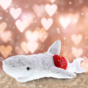 DolliBu I Love You Valentine Plush Big Eye Great White Shark - Cute Stuffed Animal with Red Heart and Name Personalization Gift for Valentines Day, Birthday, Anniversary, Romantic Date - 23 Inches