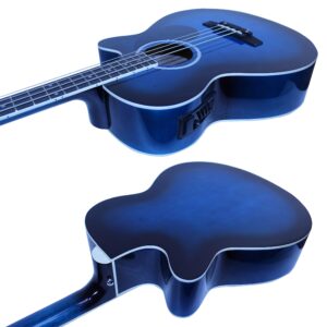 YMC 4 Strings Cutaway Acoustic-Electric Bass Guitar With 4-Band Equalizer, Adjustable Truss Rod,Gig Bag,Strap,Picks-Blue