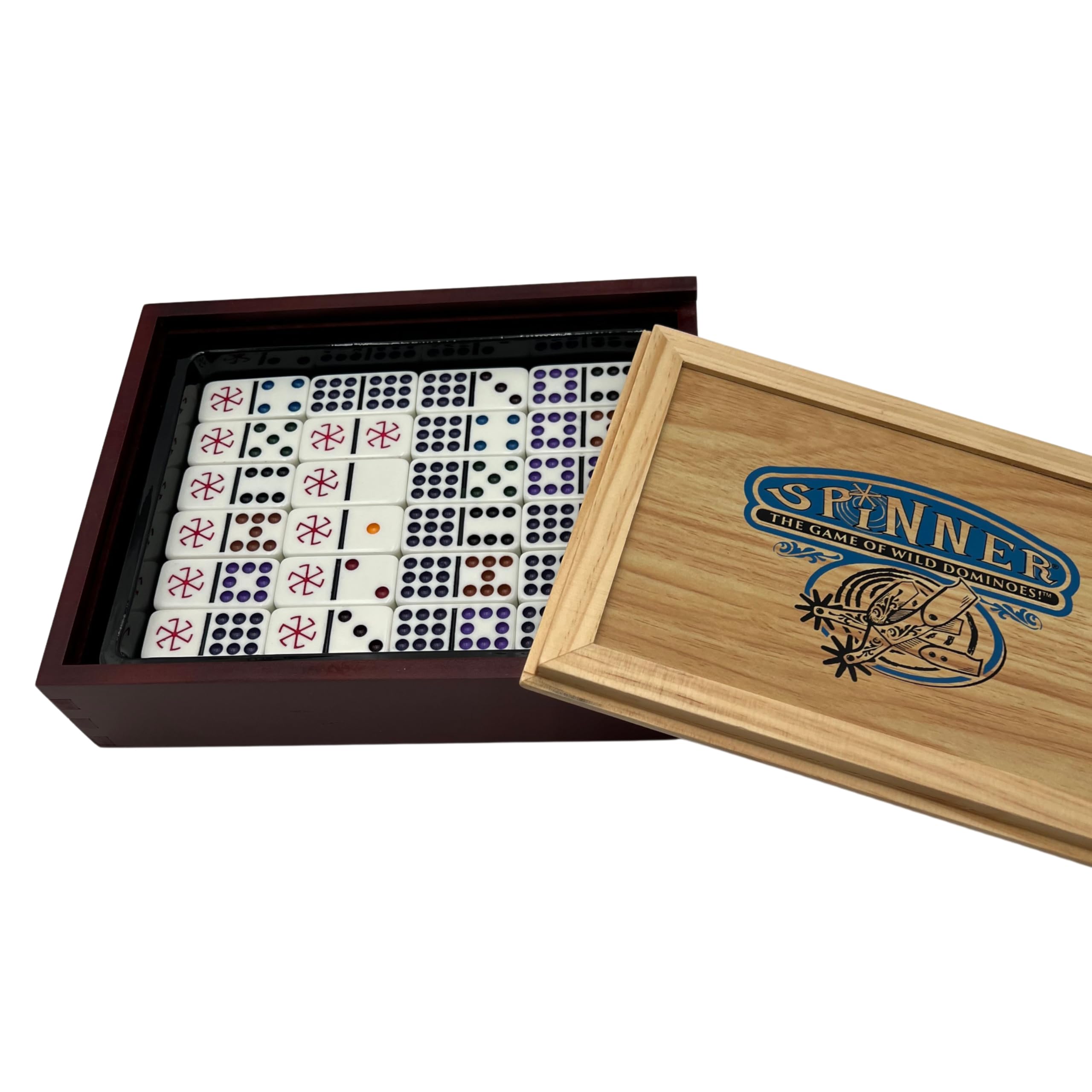 Front Porch Classics | Spinner Domino Game Set in Collectible Wooden Case from Front Porch Classics for 2 to 8 Players Ages 8 and Up