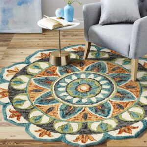 l.r. resources, inc lizett area rug, 4' round, rust/teal