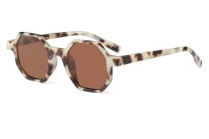 freckles mark retro hexagon sunglasses for men women vintage small square glasses (brown/tortoise)