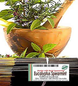 (e) eucalyptus & spearmint incense - mixture of eucalyptus, sage, spearmint and lavender - natural premium incense by oakland gardens (eucalyptus & spearmint (100 sticks))