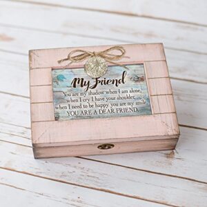 Cottage Garden Smile Dear Friend Teal Distressed Locket Music Box Plays That's What Friends are for