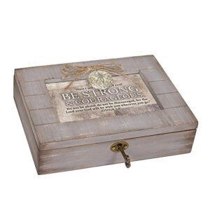 Cottage Garden Be Strong and Courageous Grey Distressed Locket Music Box Plays Amazing Grace