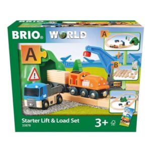 brio starter lift&load set wooden toy train durable | child safe | encourages creativity | compatible with all wooden railway sets | includes engine, lorry, wagon, track and more