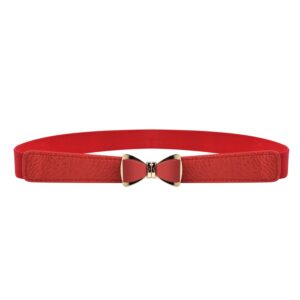 syuer womens 1" width bow skinny elastic waist belt stretchy belt thin belt (s-m (26"-32"), red)