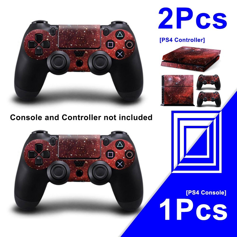 eSeeking Whole Body Vinyl Skin Sticker Decal Cover for PS4 Console and 2PCS Controllers Skins Red Nebula