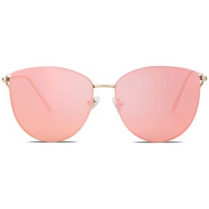 sojos mirrored flat lens fashion sunglasses for women sj1085 gold frame/gold pink mirrored lens