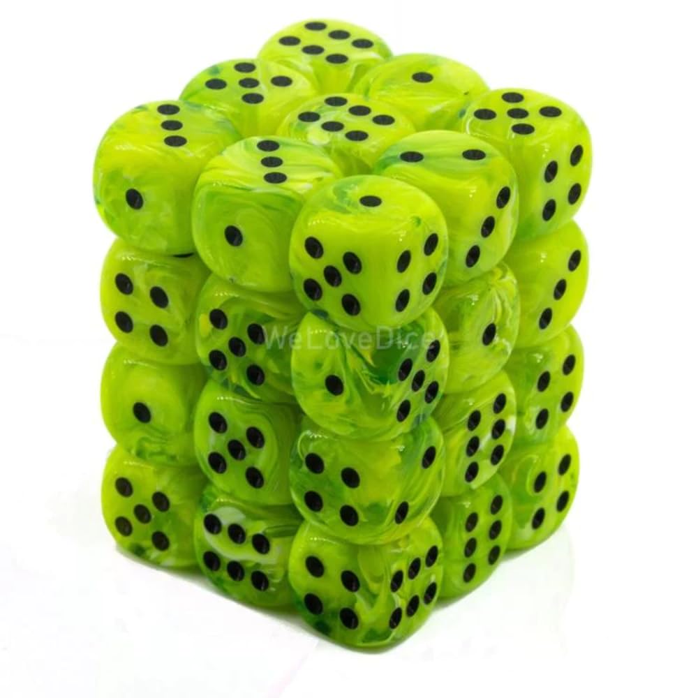 Chessex DND Dice Set-Chessex D&D Dice-12mm Vortex Bright Green with Black Plastic Polyhedral Dice Set-Dungeons and Dragons Dice ludes 36 Dice - D6, Various (CHX27830)