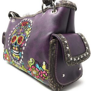 Texas West Women's Embroidered Sugar Skull Handbag Purse Wallet Set in Multi Color (Purple)