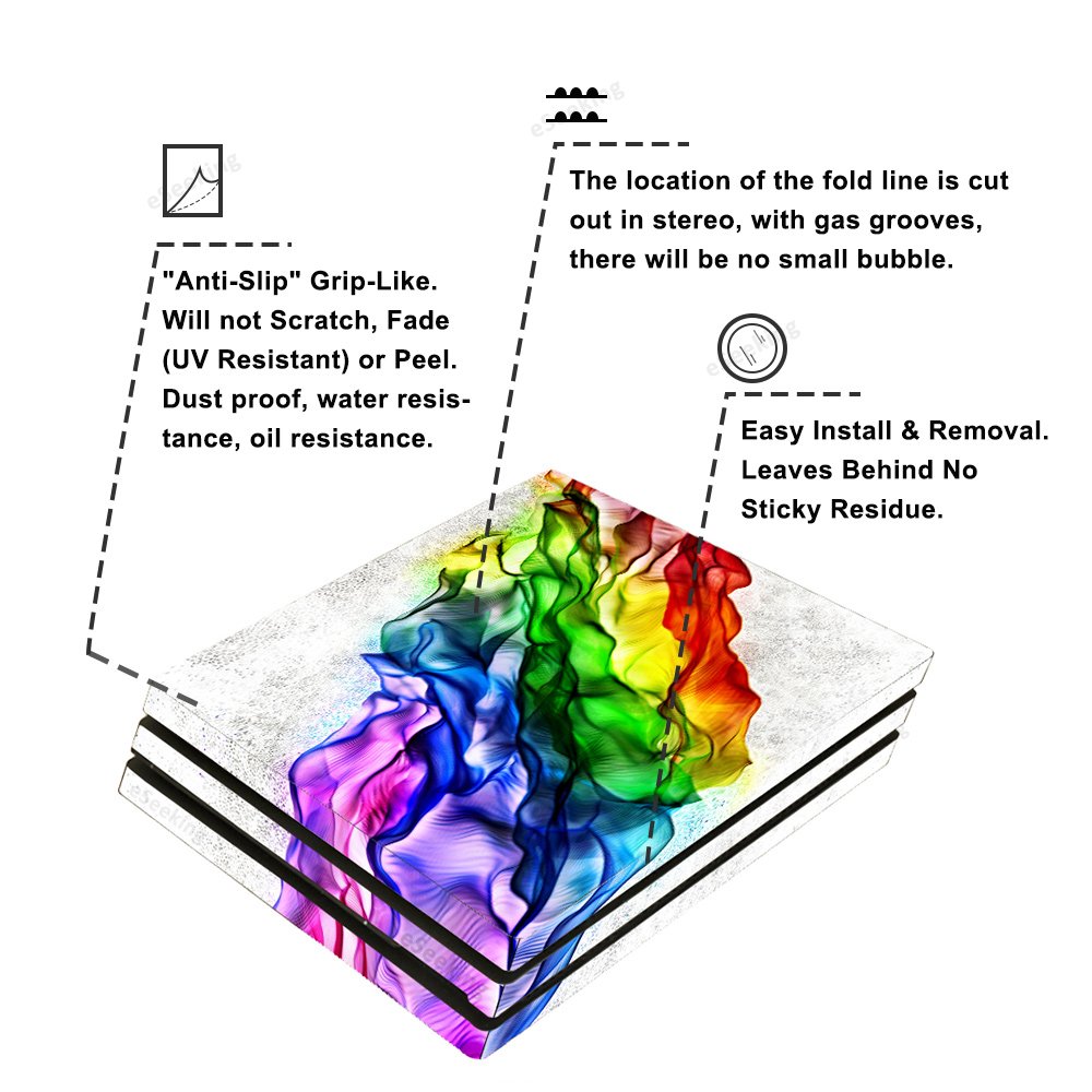 eSeeking Full Body Protective Vinyl Skin Decal for PS4 Pro Console and 2PCS PS4 Pro Controller Skins Stickers Elegant Rainbow