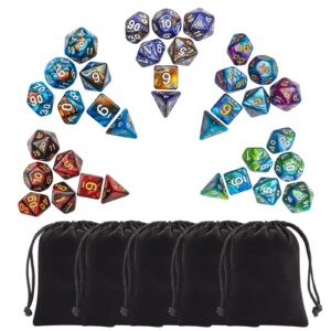 CiaraQ Polyhedral Dice Set (35 Pieces) with Black Pouches, 5 Complete Double-Colors Dice Sets of D4 D6 D8 D10 D% D12 D20 Compatible with Dungeons and Dragons DND RPG MTG Table Games