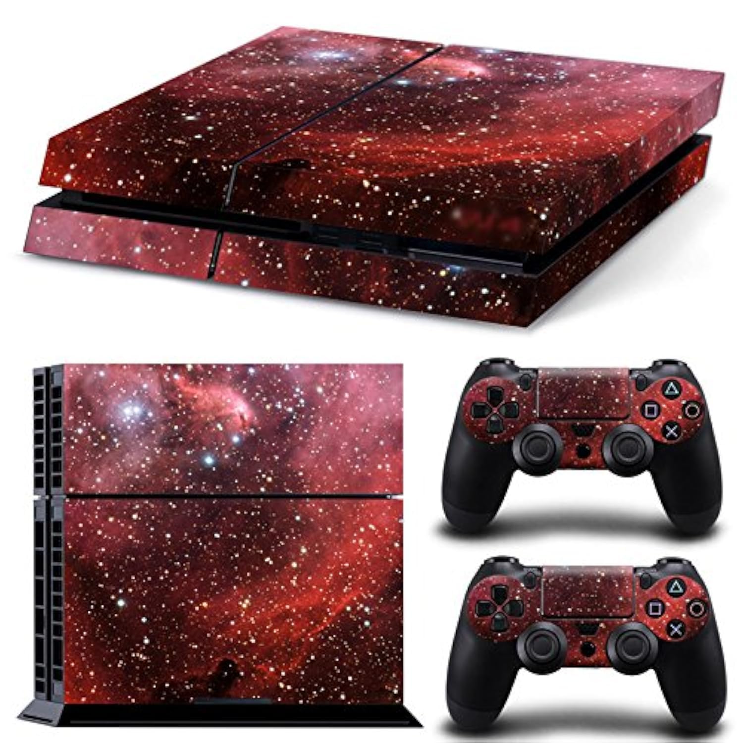 eSeeking Whole Body Vinyl Skin Sticker Decal Cover for PS4 Console and 2PCS Controllers Skins Red Nebula