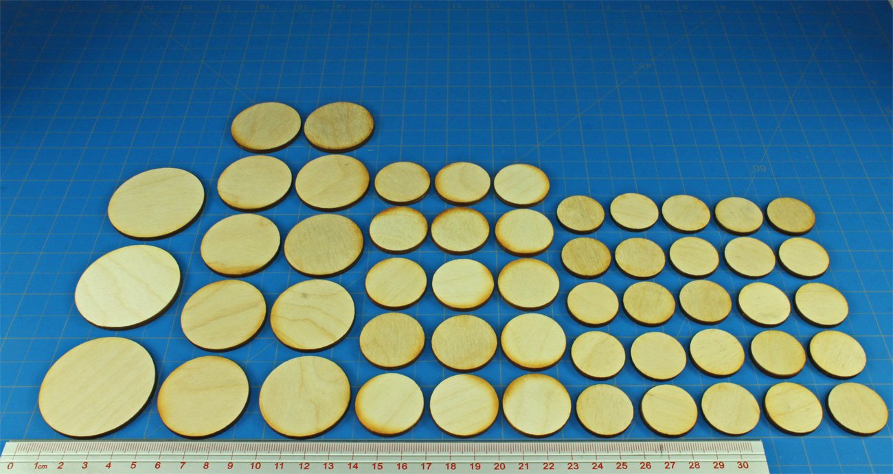 LITKO Miniature Base Set | Assorted Figure Stands | Wargames | Role-Playing Games | Laser-Cut 3mm Plywood | 25mm | 30mm | 40mm | 50mm (53 Pack Round Skirmish)