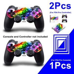 eSeeking Full Body Protective Vinyl Skin Decal for PS4 Pro Console and 2PCS PS4 Pro Controller Skins Stickers Elegant Rainbow