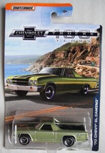 matchbox 1:69 scale die cast chevrolet 100 years trucks, green '70 chevy el camino