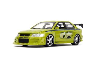 jada toys fast & furious 1:24 brian's mitsubishi lancer evolution vii die-cast car, toys for kids and adults, lime green (99788)