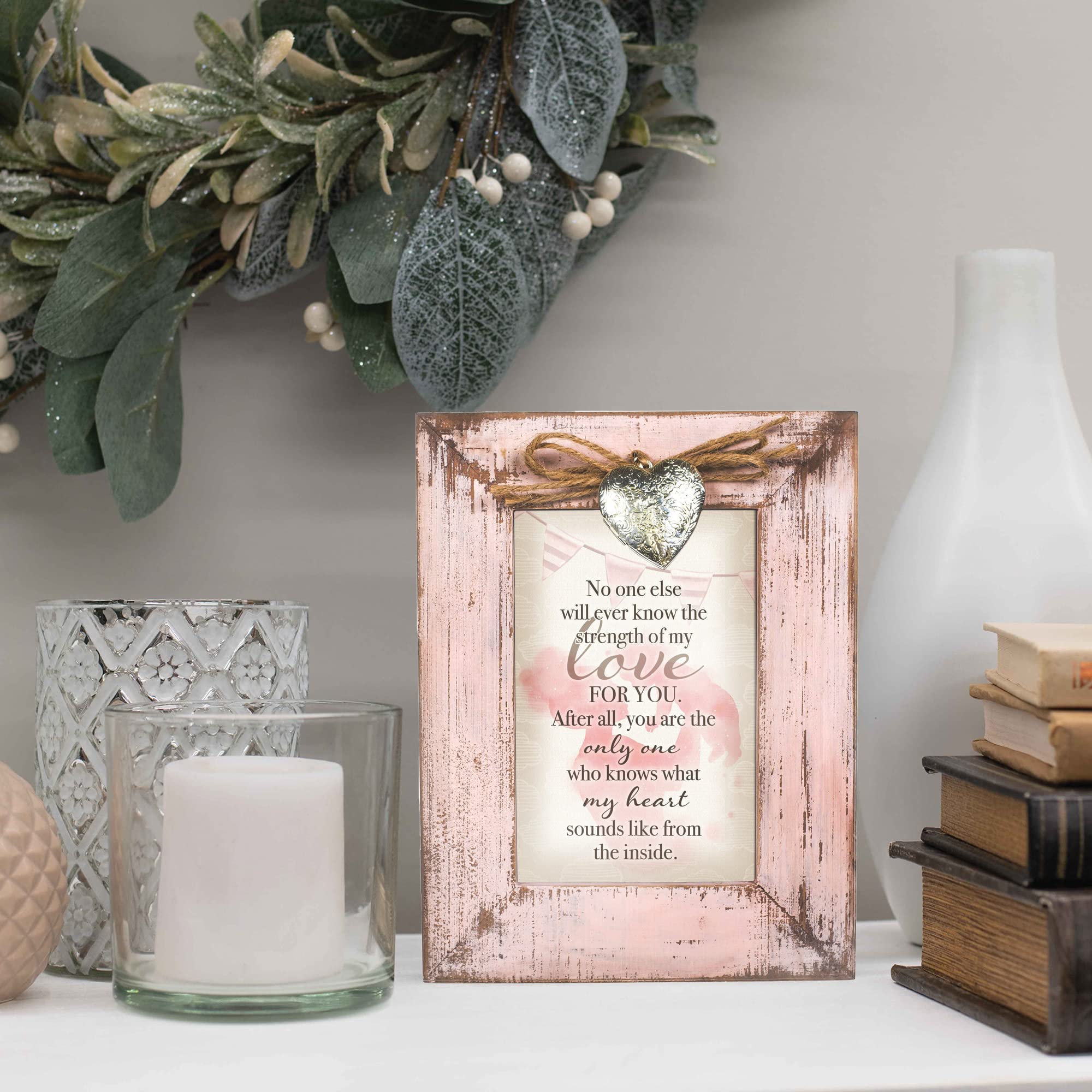 Cottage Garden Who Knows My Heart from Inside Blush Pink Distressed Locket Easel Back Picture Frame