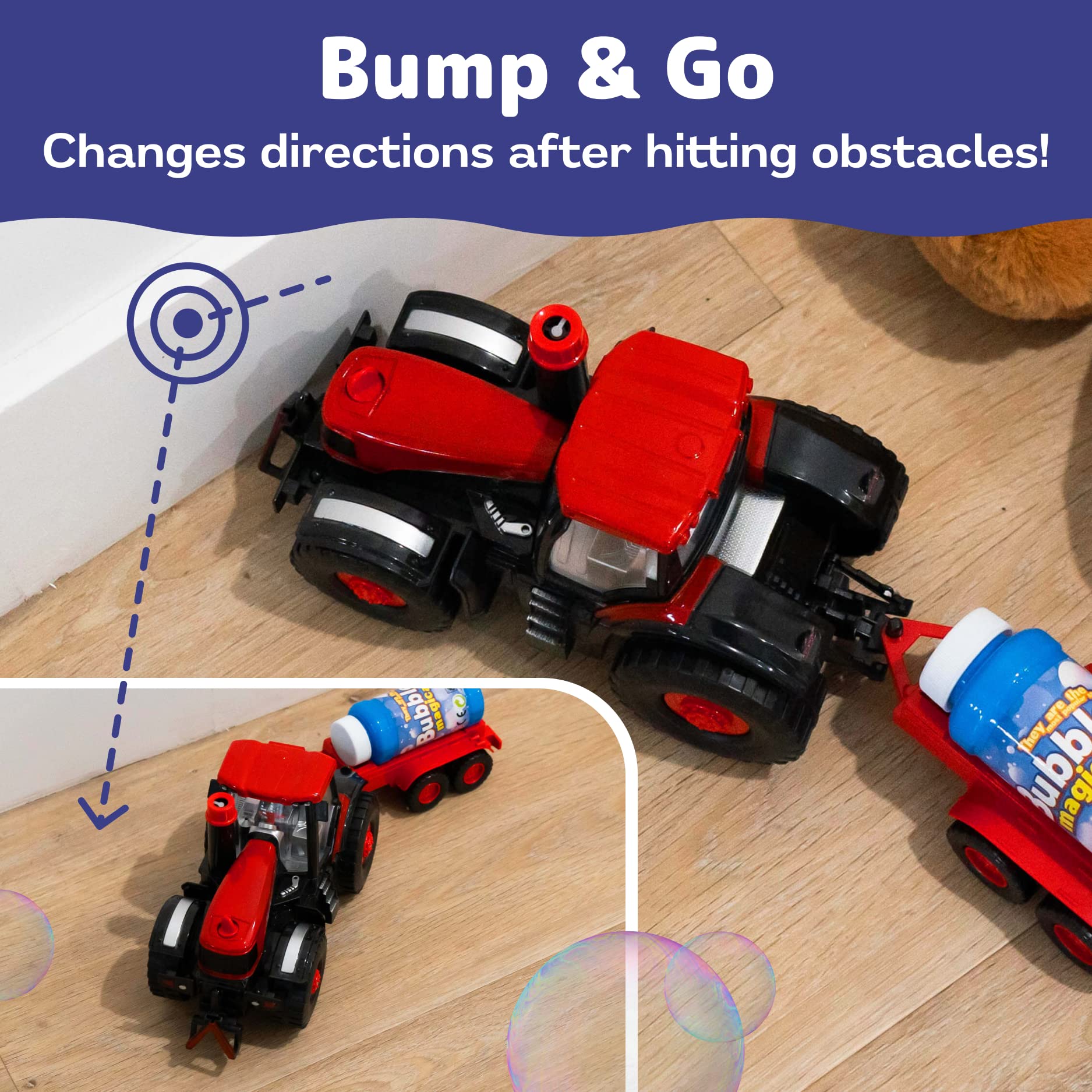 Prextex Bump & Go Bubble Blowing Farm Tractor Toy Truck with Lights, Sounds, and Action for Toddlers - Bubble Solution Included with Toy Tractors - Kids Tractor Toys for 2 Year Old Boy to 3+ Years Old