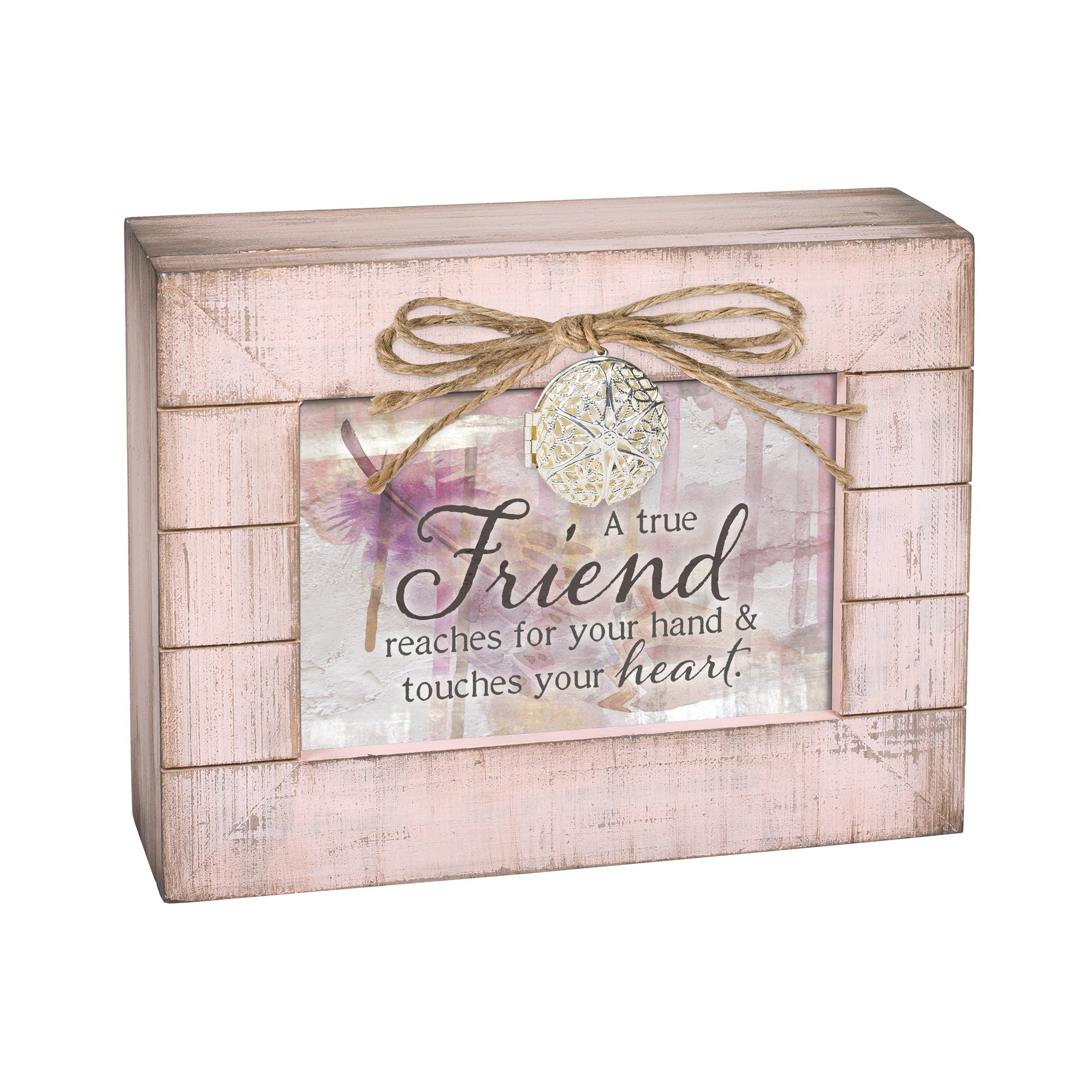 Cottage Garden Friend Heart Blush Pink Distressed Locket Music Box Plays That's What Friends are for