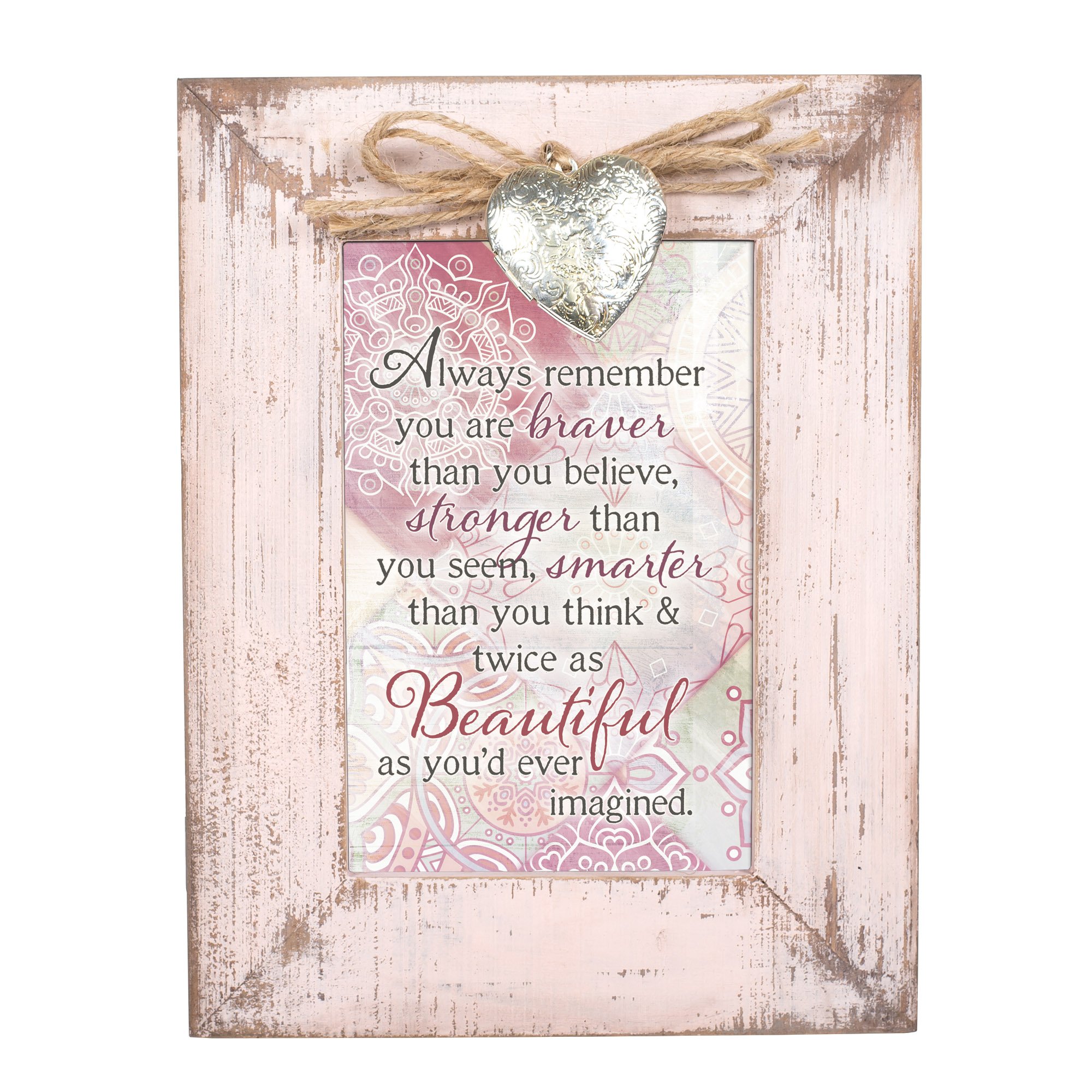 Cottage Garden Braver Stronger Beautiful Blush Pink Distressed Locket Easel Back Picture Frame