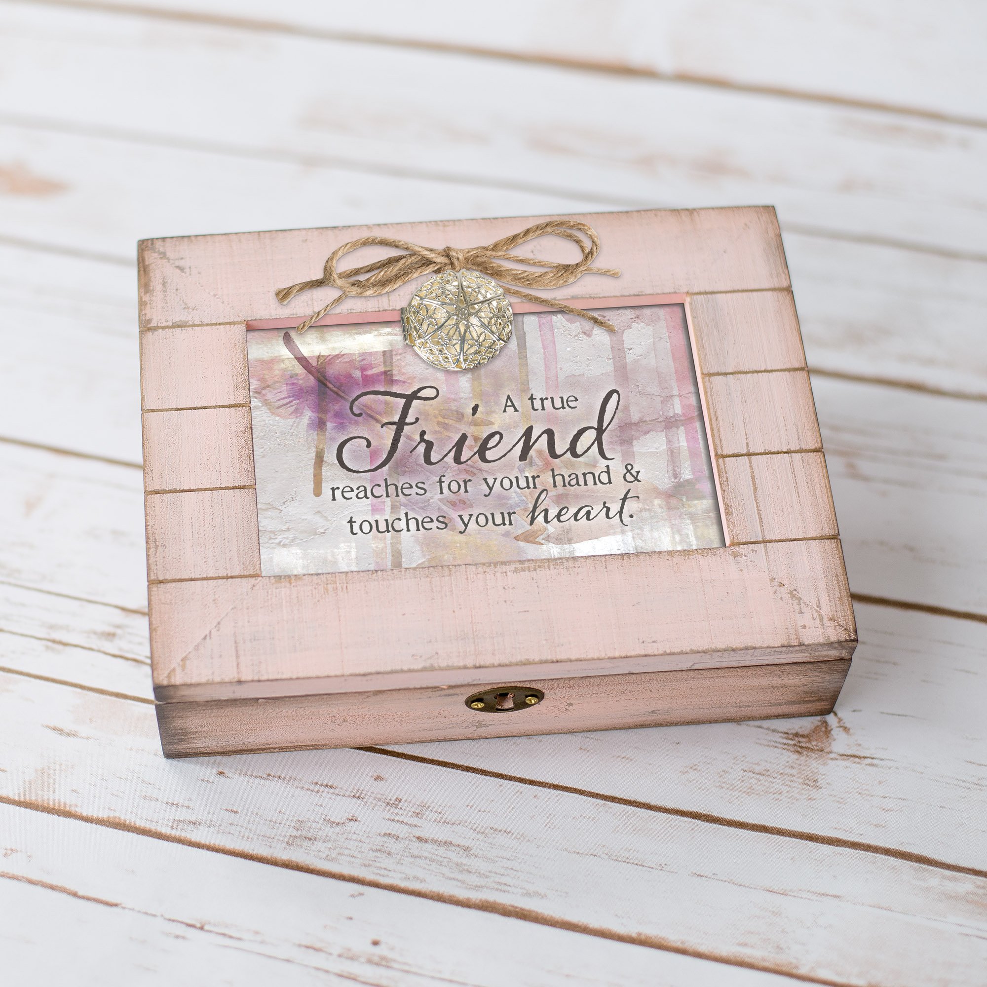 Cottage Garden Friend Heart Blush Pink Distressed Locket Music Box Plays That's What Friends are for