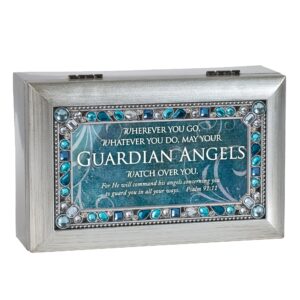 cottage garden guardian angels watch over you brushed silvertone jewelry music box plays amazing grace