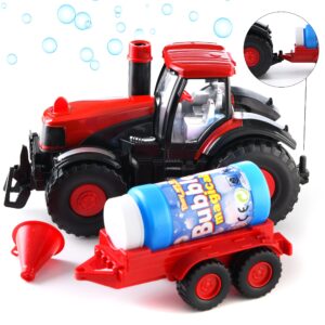 prextex bump & go bubble blowing farm tractor toy truck with lights, sounds, and action for toddlers - bubble solution included with toy tractors - kids tractor toys for 2 year old boy to 3+ years old