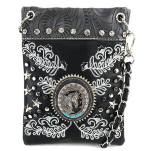 justin west horse western floral damask embroidery studs stars concealed carry handbag purse (black pouch only)