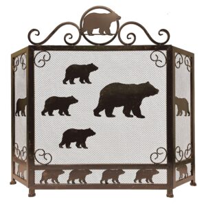 bestgiftever 3-panel fireplace screen decorative with sloth of bears design - stand alone fireplace cover metal mesh screen - home decorative firescreen for cabin, wildlife, and woodland theme