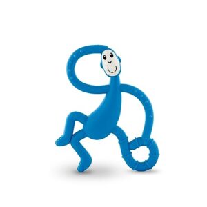 matchstick monkey dancing monkey teething toy for babies & toddlers, bpa-free food grade silicone, easy to hold, stimulates and massages sore gums, blue