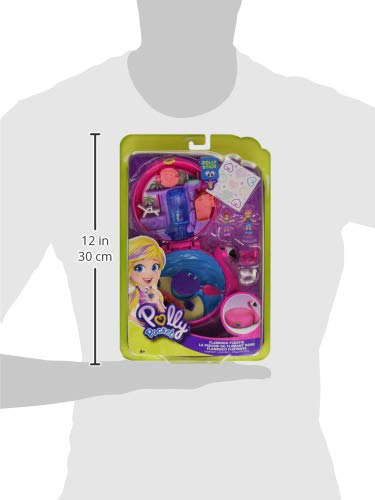 Polly Pocket Compact Playset, Flamingo Floatie with 2 Micro Dolls & Accessories, Travel Toy with Surprise Reveals