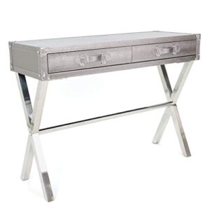 empire art direct leather console table, 44" x 16" x 32", elegant silver faux lizard skin