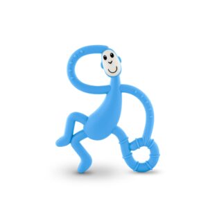 matchstick monkey dancing monkey teething toy for babies & toddlers, bpa-free food grade silicone, easy to hold, stimulates and massages sore gums, light blue