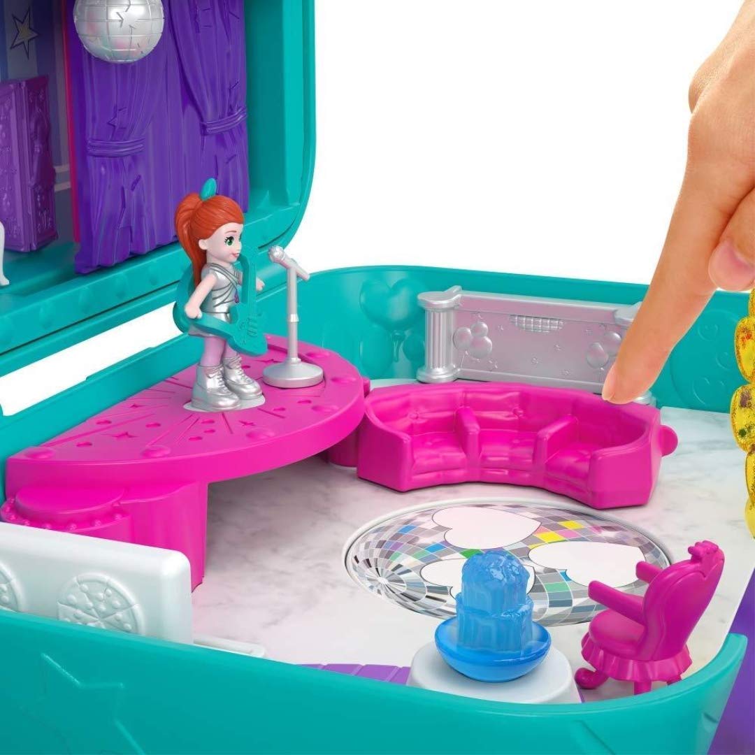 Polly Pocket Hidden Places Dance Par-taay! Case with Dance Theme, Dolls & Accessories