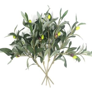 artificial olive plants branches fake fruits silk plants branch leaves ndoor outside home garden office verandah decor (4 pcs)